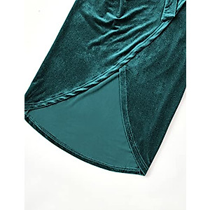 MEROKEETY Women's Sleeveless Wrap Velvet Midi Dress High Waist Asymmetrical Wedding Guest Dress with Belt, Emerald, Large