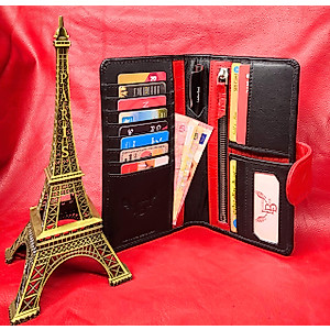 Leather Book LW-1804 Red Crocodile Ladies Wallet|10 card slots|1 card window|4 slide pockets|1 zip pocket | Black Cowhide & Red cowhide Crocodile Print Leather