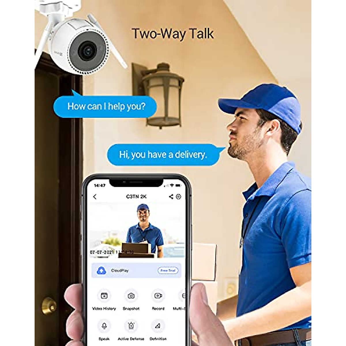 EZVIZ Security Camera Outdoor, 2K WiFi Camera with Motion Alert, Color Night Vision and IP67 Waterproof, AI-Powered Person Detection, Two-Way Talk, Compatible with Alexa Google Home | C3TN