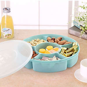 DOITOOL Handheld Dried Fruit Tray with lid, Sealed Box with lid, Snack Box, Candy Box, Food Storage Box, Divided Fruit Traywith 5 Compartment Dispenser