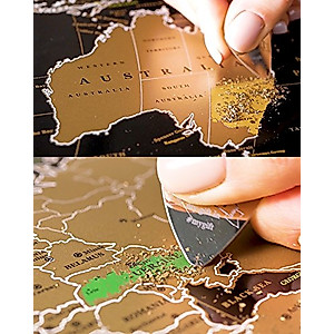 Scratch off map of the World MyMap Black Gold Large Travel map Wall Poster 35x25 Push pin map Includes Pins Tube Flags poster Map Scratch