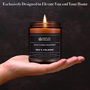 Scented Candles for Men | Men's Cologne, Amber Sandalwood Scent | Wood Wick, Long Lasting, Masculine Scents | Natural Soy Jar Candle for Home, Mancave & Bacehlor Pad | The Perfect Mens Gift