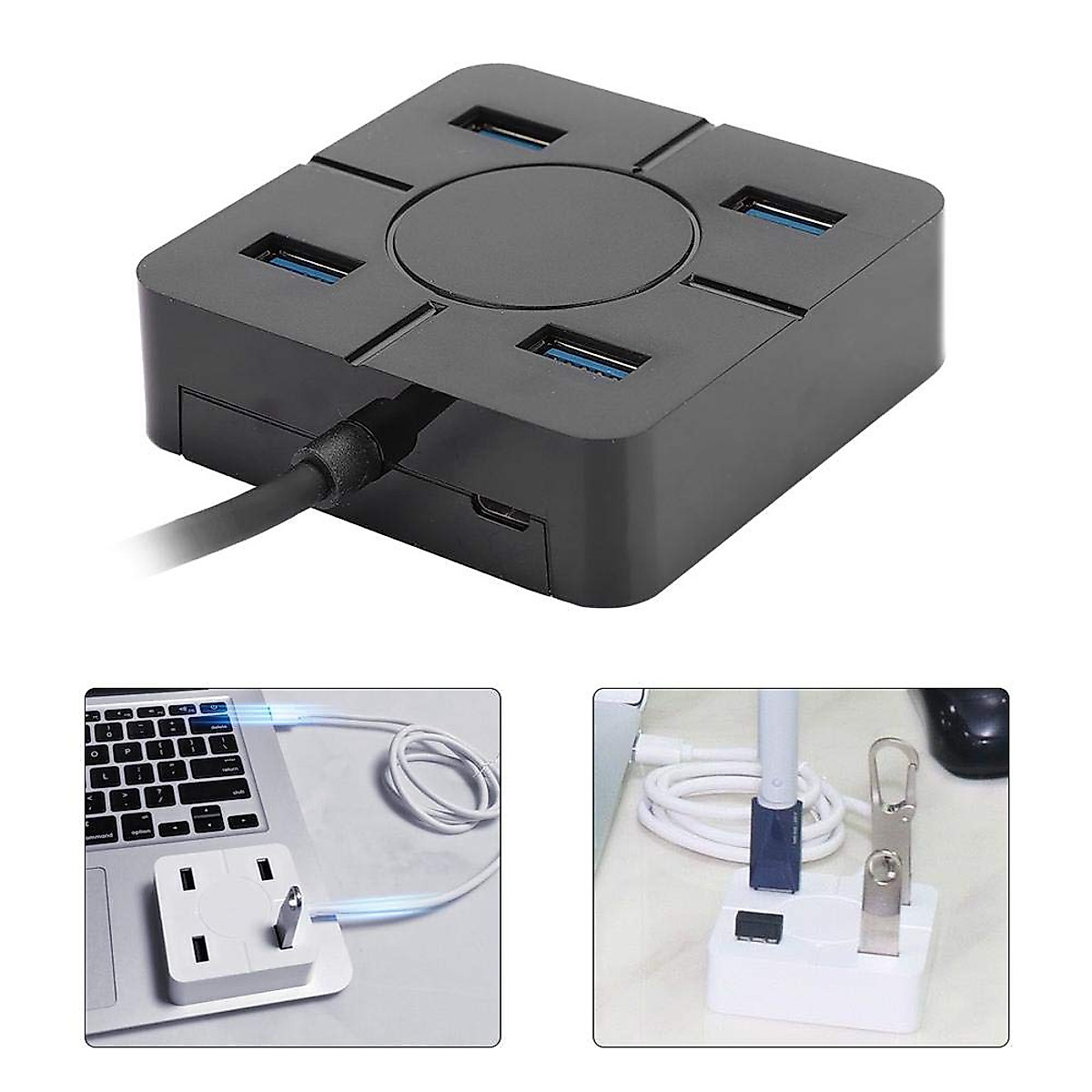 Docking Station, Black USB Hub, Hub, USB3.0 High Speed Transmission for Keyboard U Disk for Mouse Card Reader(Black)