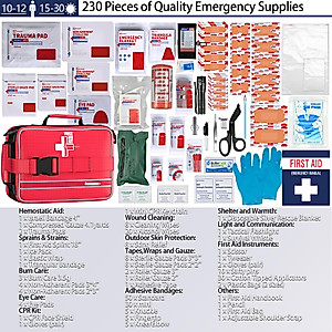 Advanced First Aid Kit, Comprehensive Trauma First Aid Kits with Labelled Compartments for Cars, Home, Office, Backpacking, Camping, Traveling, and Cycling - 230 Piece