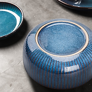 2 Pcs Large Soup Bowls 66 Oz, 8" Salad Bowl, Porcelain Round Serving Bowl Blue Decorative Bowl for Salad, Chip, Cereal, Fruits and Pasta