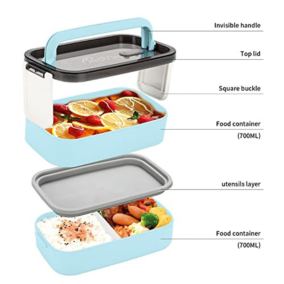 PVSpro JUST FOR YOU Bento Box Set with Insulated Tote, Mug & Cutlery Set, Stackable Bento Box for Lunch, Bento Kit Lunch Box with Handle, Large Bento Lunchbox Container, Japanese Bento (Sky blue)