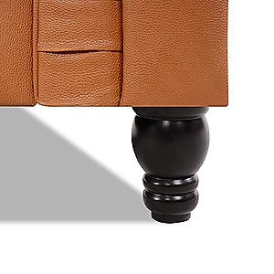 Naomi Home Emery Chesterfield Sofa with Rolled Arms, Tufted Cushions / 3 Seater Sectional Sofa Couch for Small Spaces, Living Room, Bedroom, Apartment, Easy Tool-Free Assembly, Caramel, Air Leather