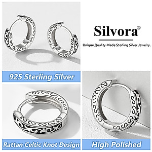 Silver Hoop Earrings for Women Vintage Celtic Knot Huggie Hoops for Couple Unisex Jewelry