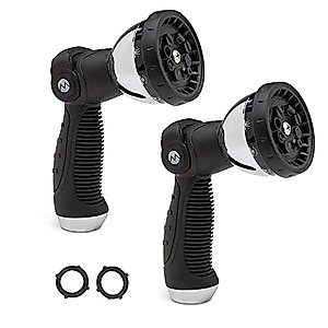 Morvat Water Hose Nozzle Sprayer with 10 Spray Patterns - 2-PACK - Slip Resistant Thumb Controlled Comfort Grip with On/Off Lock, High Pressure Garden Nozzle for Garden Hose - Plants, Lawn, Pets, Cars