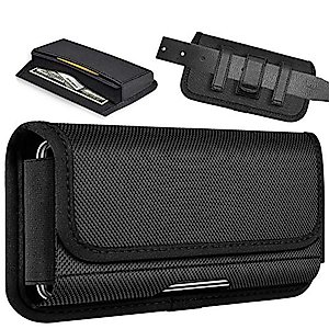ykooe Rugged Nylon Holster for iPhone 14, 14 Pro, 13, 13 Pro, 12, 12 Pro, 11, 11 Pro, XR, Galaxy S23, S22 Cell Phone Belt Holder for Men (Fits Phone with Otterbox Commuter/Symmetry Case on), L
