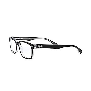 Ray-Ban RX5286 Square Prescription Eyeglass Frames, Black On Transparent/Demo Lens, 51 mm
