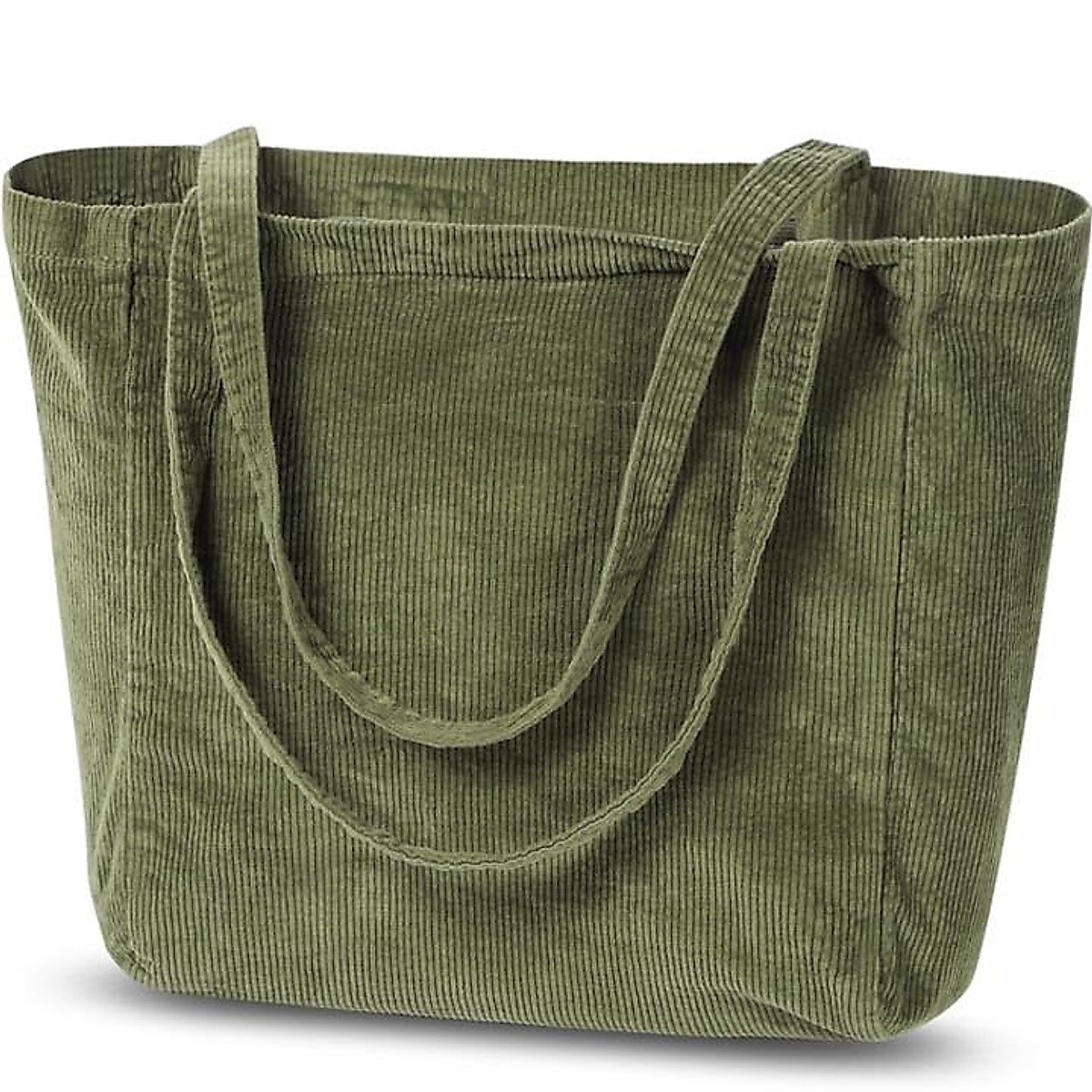 WantGor Large Corduroy Tote Bag, Women Zipper Shoulder Handbags Casual Travel Hobo Bag Shopping Work Bags (Army Green)