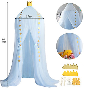 Jolitac Princess Bed Canopy for Girls Room Decor Round Lace Mosquito Net Play Tent Reading Nook Canopies Yarn Girl Dome Netting Castle (Blue)