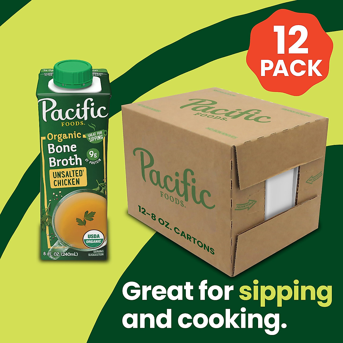 Pacific Foods Organic Chicken Bone Broth, 8oz (Pack of 12)