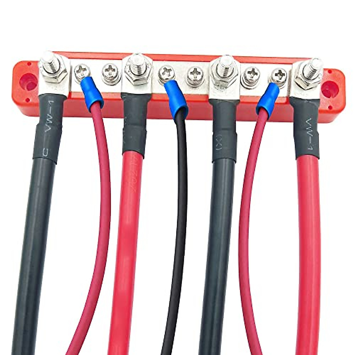 ROYFACC Bus Bar Power Distribution Block 4 x 1/4" Studs 6 x M4 Screw Terminal Block with Cover 150 Amp Rating for Car Boat Marine Caravan RV (Black + Red)