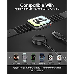 2-Pack Watch Charger Compatible with Apple Watch Charger, USB-C Portable Fast Magnetic Wireless Charging Cable Compatible for iWatch Series Ultra 8 7 6 5 4 3 2 1 SE SE2,Black