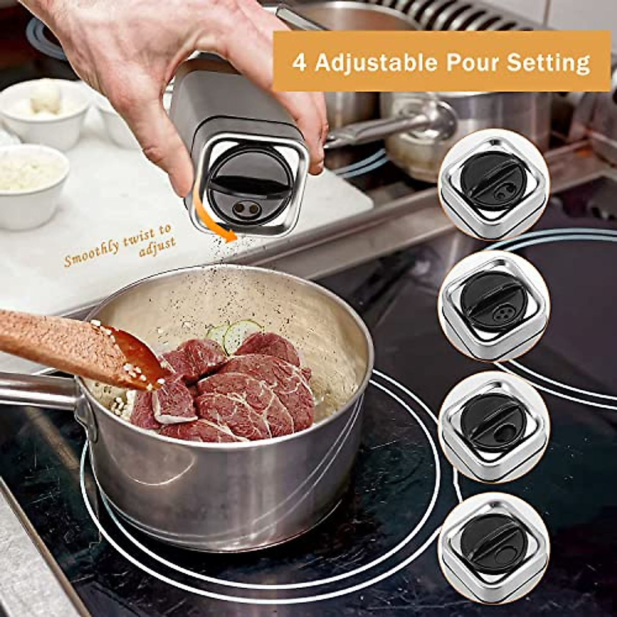 Salt and Pepper Shakers by Aelga, Salt Shaker with Adjustable Pour Holes, Glass Salt Pepper Shaker Set, Perfect for Black Pepper, Kosher and Sea Salt