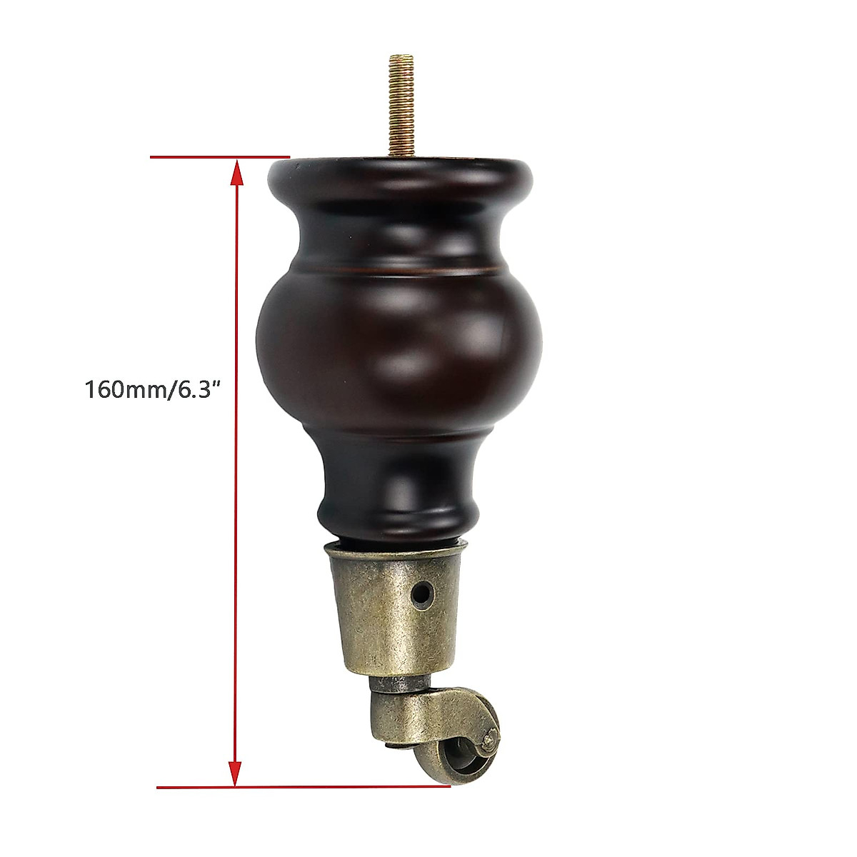 LC LICTOP Eucalyptus Wood Furniture Legs Wood Sofa Legs Replacement Round Gourd Wooden Turned Feet with Caster Wheels Height 120mm/4.72", 4PCS