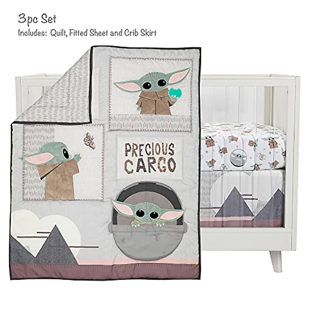 Lambs & Ivy Star Wars The Child Baby Yoda Nursery 3-Piece Baby Crib Bedding Set