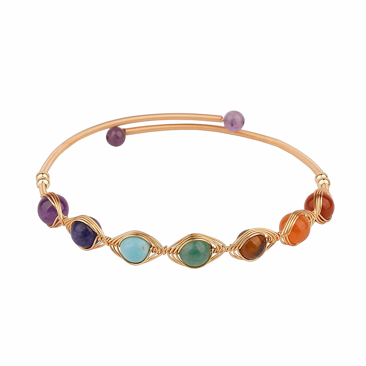 ASGIFT 7 Chakra Bracelet for Women Girls Healing Crystal Stone Bead Adjustable Yoga Meditation 14K Gold Crystal Beaded Bracelet Jewelry