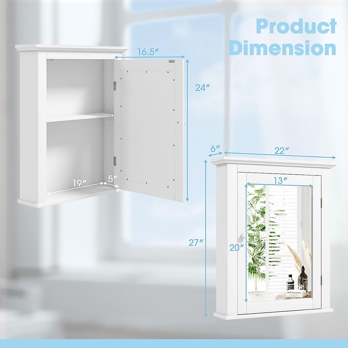 Safeplus White Medicine Cabinet with Mirror, Wall Mounted Adjustable Storage for Bathroom, Living Room, Bedroom, Entryway and Kitchen