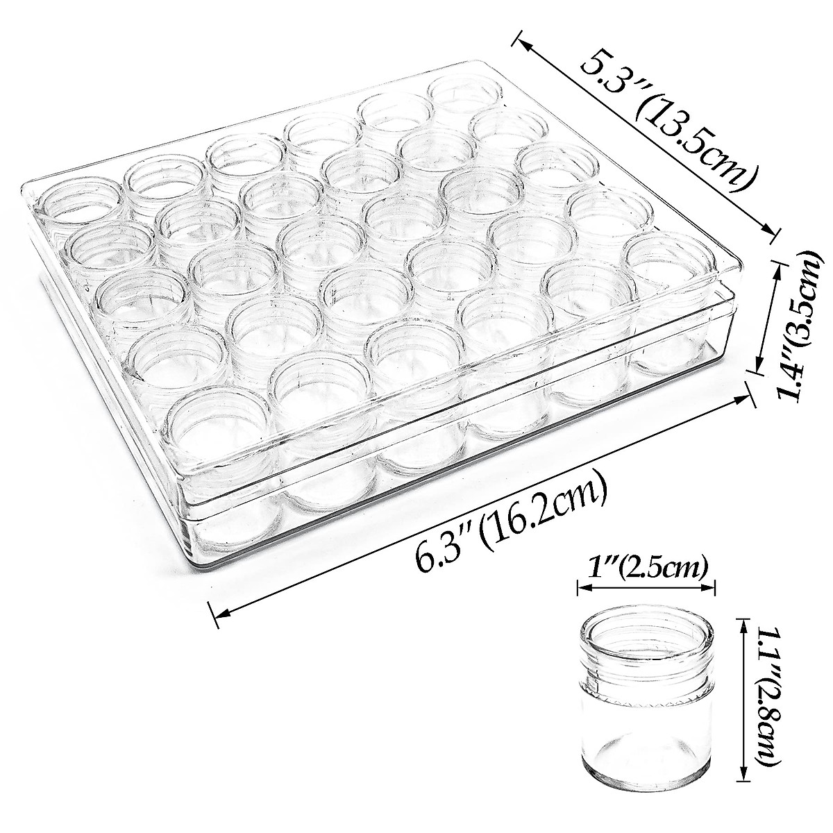 Famgee 30 Bottles Small Clear Plastic Bead Storage Containers with Lid Jewelry Diamond Embroidery Storage Box Organizer Holder Nail Arts Display Sewing Cosmetic Nail Glitter Powder