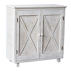 Parisloft Rustic Farmhouse Wood Accent Buffet Sideboard Storage Server Cabinet with 2 Doors,Entryway Kitchen Dining Console Living Room Stand, 32" H, White