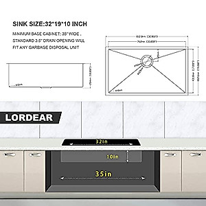 32 Undermount Kitchen Sink - Lordear 32 Inch Undermount Sinks Stainless Steel Single Bowl Kitchen Sink Under Counter Basin 32X19X10 Inch Round Corner