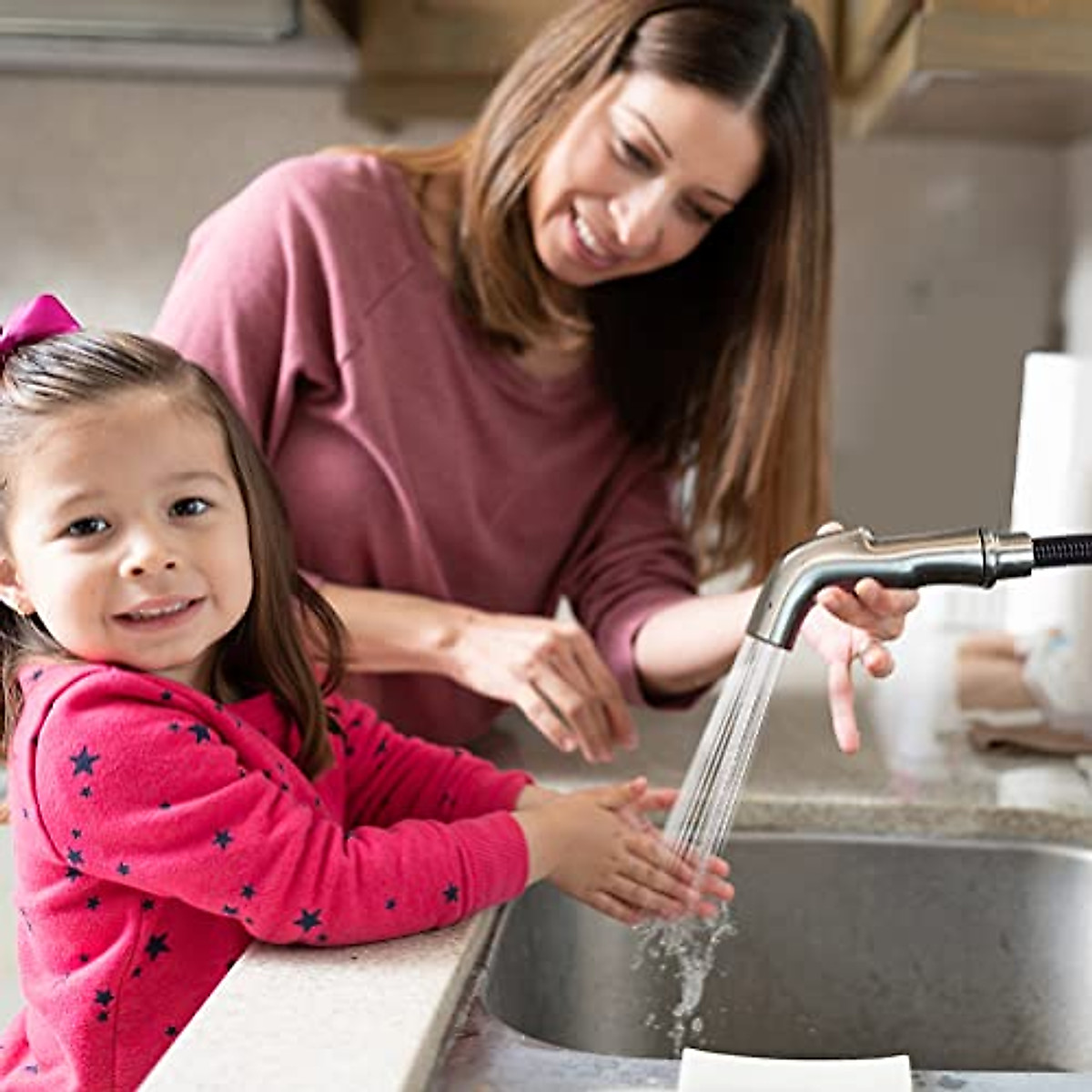 Kitchen Sink Sprayer Replacement, Kitchen Sink Spray Head, Universal Side Sprayer with Hose and Holder, Pull Out Spray Head, Brushed Nickel Kitchen Sprayer