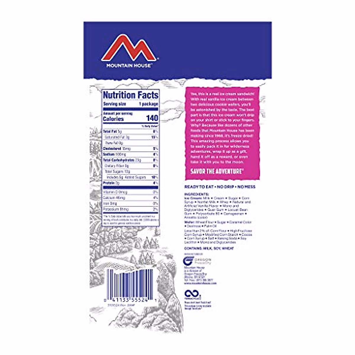 Mountain House Vanilla Ice Cream Sandwich | Freeze Dried Backpacking & Camping Food | 1 Serving