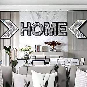 XIHACTY 2 Piece Mirrored Chevron Arrows, Crystal Crushed Diamond Arrow Wall Décor, Silver Arrow Sign for Gallery Wall for Dining Room, Living Room(12inch x 12inch)