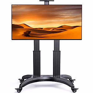 Perlegear Mobile TV Stand, Rolling TV Cart for 55-90 inch Flat or Curved TVs up to 125 lbs, Heavy-Duty Aluminum Floor TV Stand, Adjustable Rolling TV Stand on Wheels, Max VESA 800x500mm, PGTVMC10