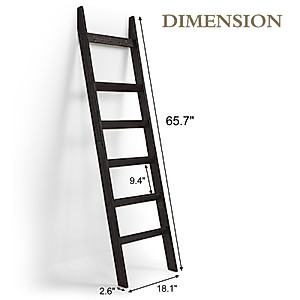 TEAKMAMA 6-Tier Blanket Ladder with Hooks, 5.4 Ft Wall Leaning Blanket Ladders for Living Room, Rustic Decorative Ladder for Blankets, Quilts, Farmhouse Decor Ladder Shelf, Easy to Assemble, Black