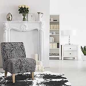 Terrug Cow Print Rug Black 4.6X 5.2 Feet Faux Cow Hide Rug Animal Printed Area Rug Carpet for Home