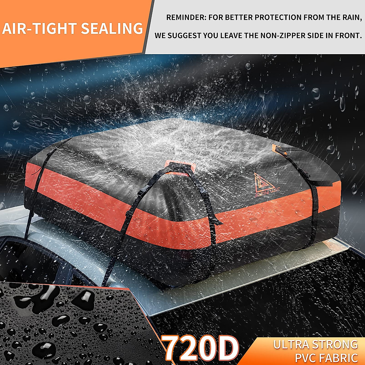Car Rooftop Cargo Carrier Bag, 15 Cubic Feet Waterproof Heavy Duty 720D Car Roof Luggage Bag for All Vehicle with/without Racks - Storage Bag, Anti-Slip Mat, 4 Door Hooks