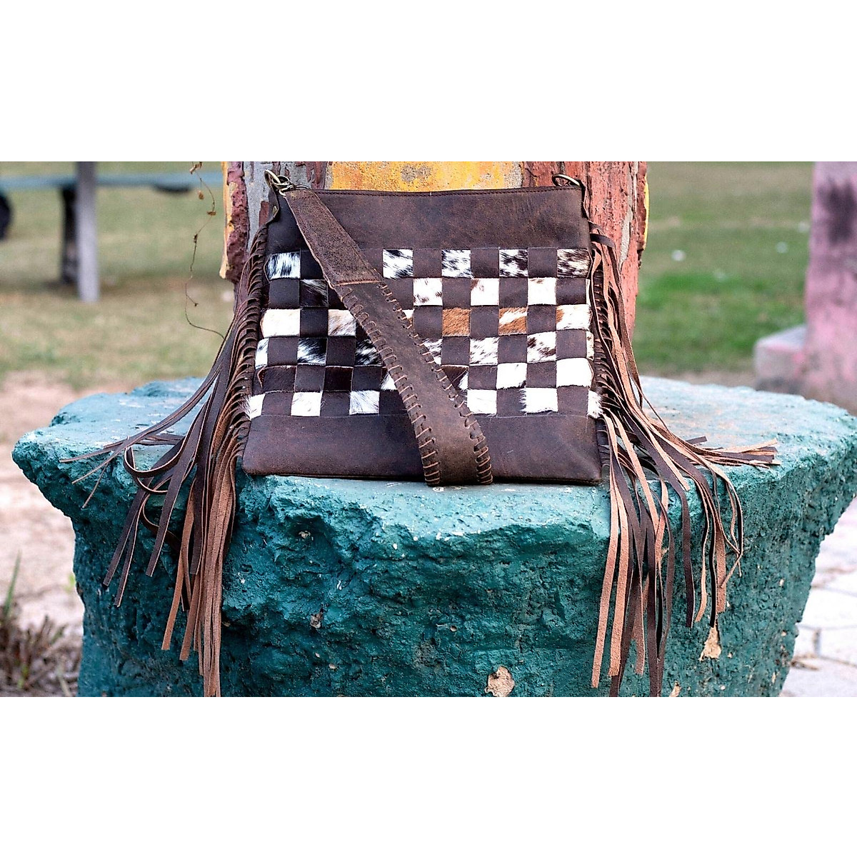 Women's Cowhide Leather Crossbody Bag | Western Classic Shoulder Bag with Fringes Hair on Leather Handbag