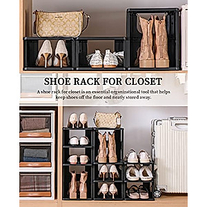 Shoe Organizer Shoe Rack for Small Spaces 5 Tier Plastic Vertical Narrow Shoe Shelves for Closet Black Shoe Holder, Stand For Entryway Shoe Storage Boots Organizer Stackable Shoe Cabinet