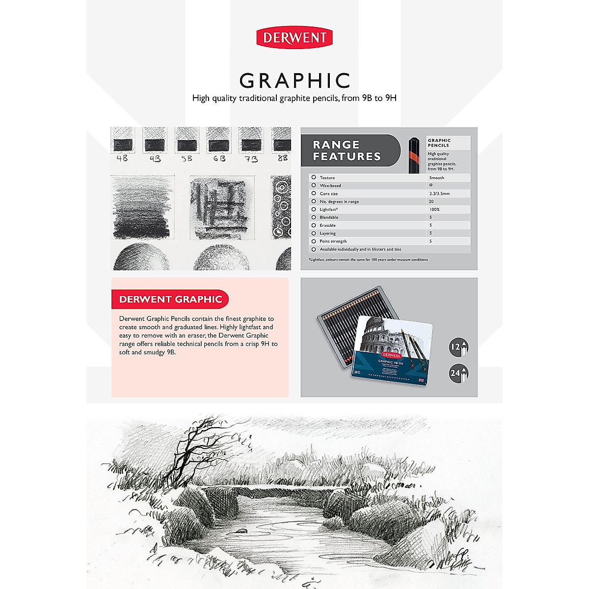 Derwent Sketching Wallet, 17 Pieces Per Set (2300218),Grey