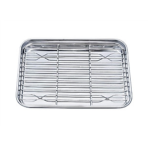 TeamFar Toaster Oven Pan Tray with Cooling Rack, Stainless Steel Toaster Ovenware broiler Pan, Compact 8''x10''x1'', Healthy & Non Toxic, Rust Free & Easy Clean - Dishwasher Safe