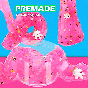 3 Pack Jelly Cube Crunchy Clear Slime Kit Blue Water Slime Pink Heart Add Ins, DIY Crystal Slime Set Avocado Green Pink Bubble Slime for Girls Boys, Kids Stocking Stuffers Toys Birthday Party Favors