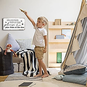 Please Remove Your Shoes Sign: Take off Shoes Sign Funny Entryway Decor - Since Little Fingers Touch Our Floor Please Leave Your Shoes at the Door Canvas Print Home Decoration 15" x 8"