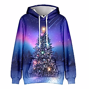 JWNYJFB Christmas Sweatshirt, Sweatshirts for Men Fashion Vintage Christmas Tree Graphic Print Long Sleeve Drawstring Sweatshirts Hoodies with Pockets Casual Funny Sweatshirts(B-Blue,L3)