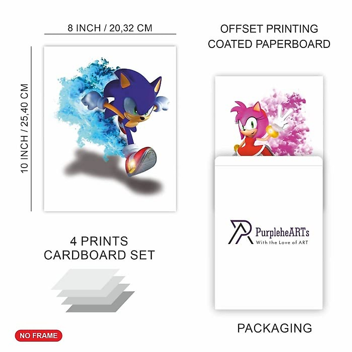 PuprleheARTs - Sonic Wall Art Poster print UNFRAMED Set of 4 (8x10 inches), Sonic Bedroom Decor, Posters for boys room, Sonic Room Decorations,