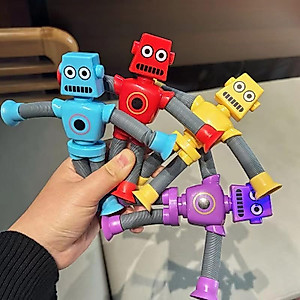 Pop Tubes Robot Toy, 4 Packs Fidget Toys Telescopic Suction Cup Robotics Autism Sensory Toys for Toddlers Boys Girls Educational Classroom Treasure Box Stretchy Robots Party Favors