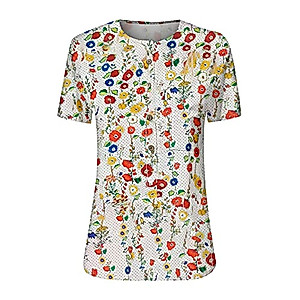 Women Casual Summer Fashion Top V Neck Print T Shirt Short Sleeves Tunic Shirt Loose Fit Short Sleeve Lace Party Blouse,Oversized T Shirts for Women Graphic Tee Y2K