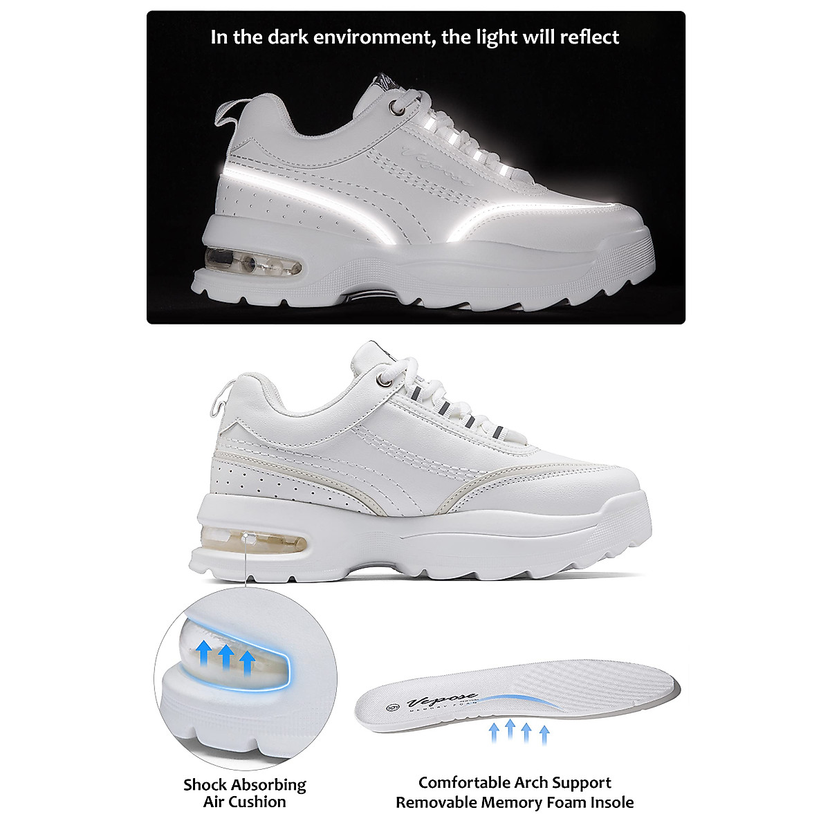 Vepose Women's 8019 Fashion Sneakers, Air Cushion Lace-up Walking Sneakers, Grey, Size 8 US -Memory Foam Running Shoes(CJY8019 Grey 08)