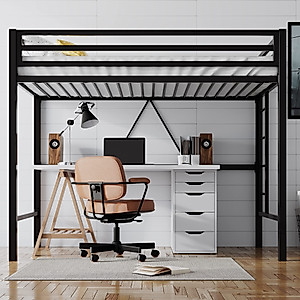 SHA CERLIN Junior Loft Bed Twin Size, Heavy Duty Twin Bed Frame with Full-Length Guardrail & Removable Stairs, Noise-Free, Space-Saving, No Box Spring Needed, Black