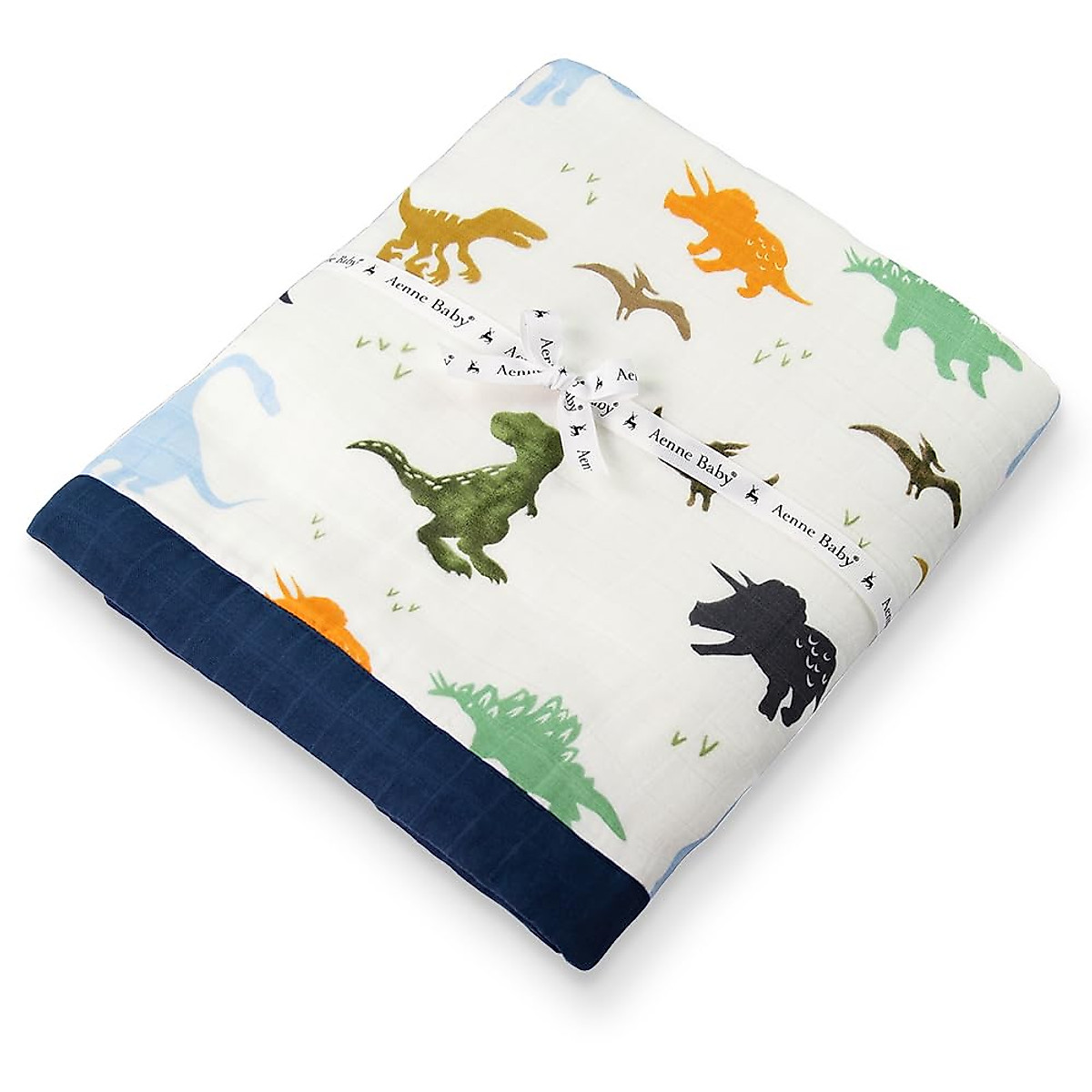Aenne Baby, 4-Layer Muslin Toddler Crib Blanket for Boys, Warm and Hypoallergenic Extra Soft Wrap for New Borns and Infants, Dinosaur Dino Print, Large 47"x 47", 1 Pack