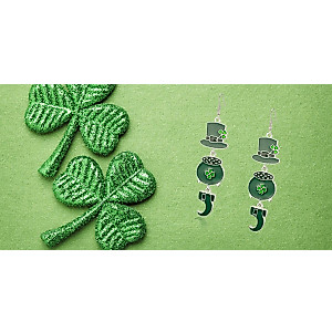 St. Patrick's Day Earrings for Women Shamrock Dangle Earrings Multi Green Silver Plated 4-Leaf Clover Gifts Holiday Party Decorations Accessories