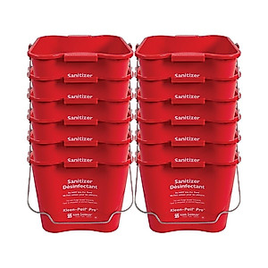 San Jamar Kleen-Pail Pro Sanitizer Pail Cleaning Bucket with Bail Handle for Cleaning, Kitchens, Restaurants, And Janitorial Use, Plastic, 6 Quarts, Red, (Pack of 12)